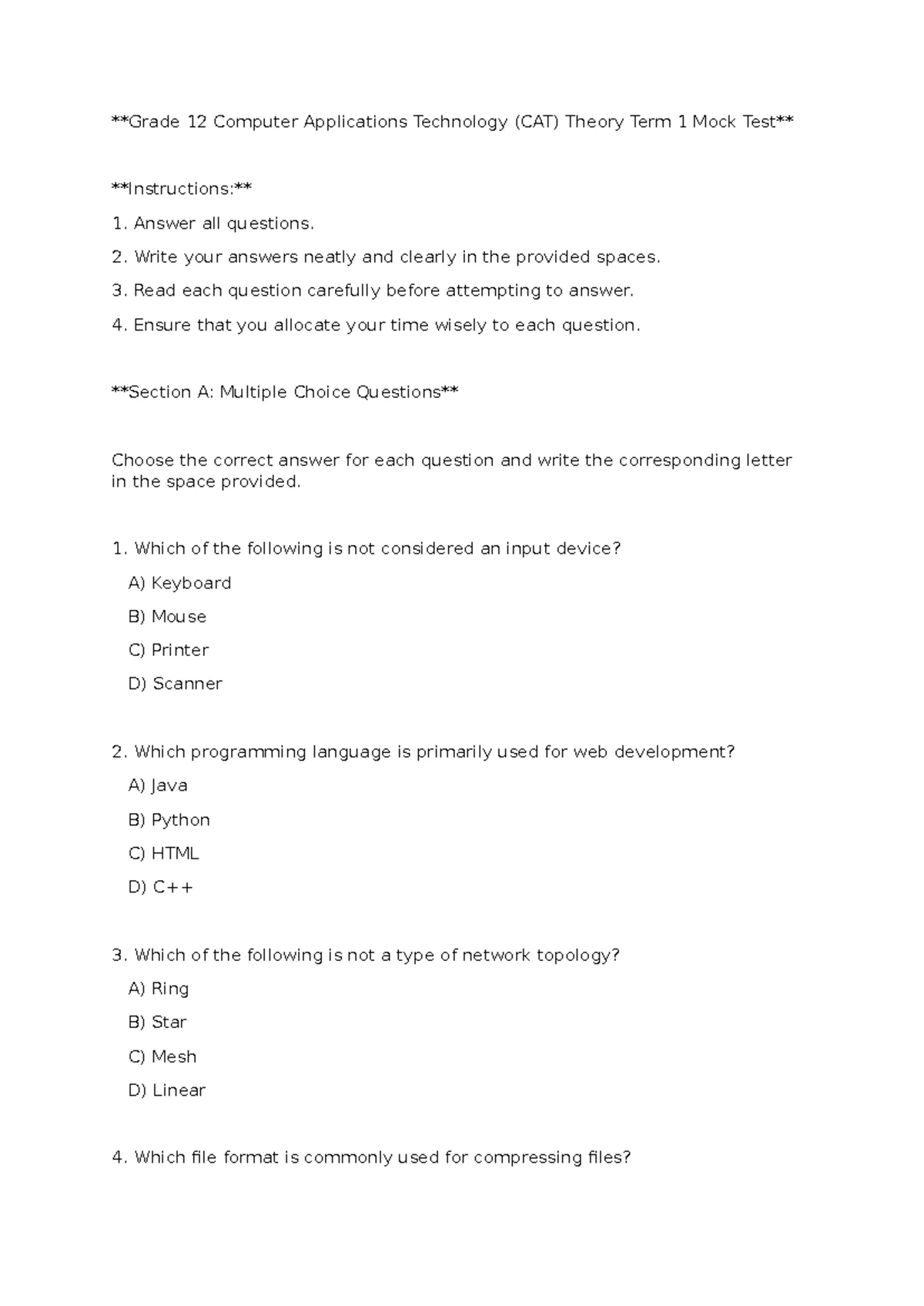 CAT Grade 12 Acronyms Summary for IT Concepts and Terms - Studocu