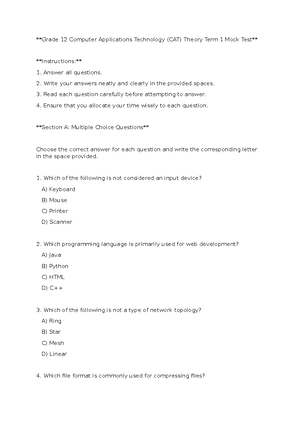 CAT Gr 12 - CAT Grade 12 - Studocu