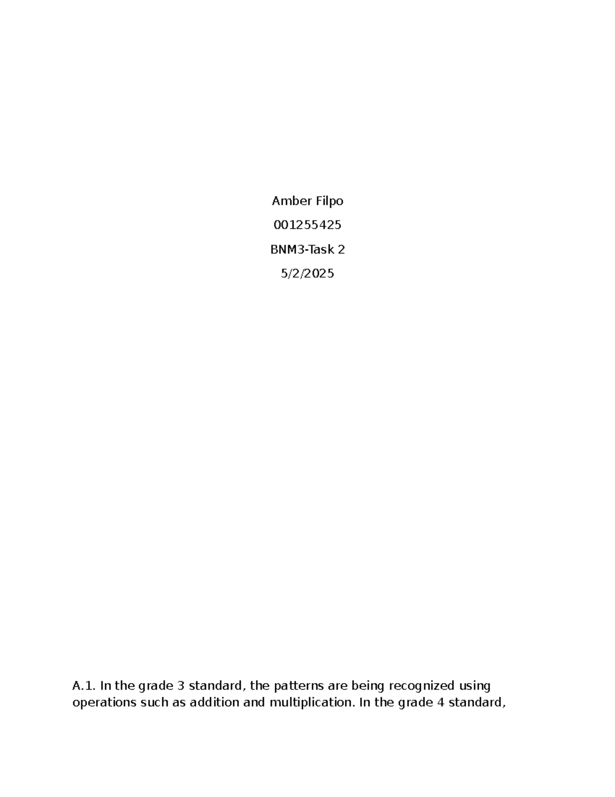 BNM3-Task 2 - Analyzing Number Patterns in Grades 3-5 - Studocu