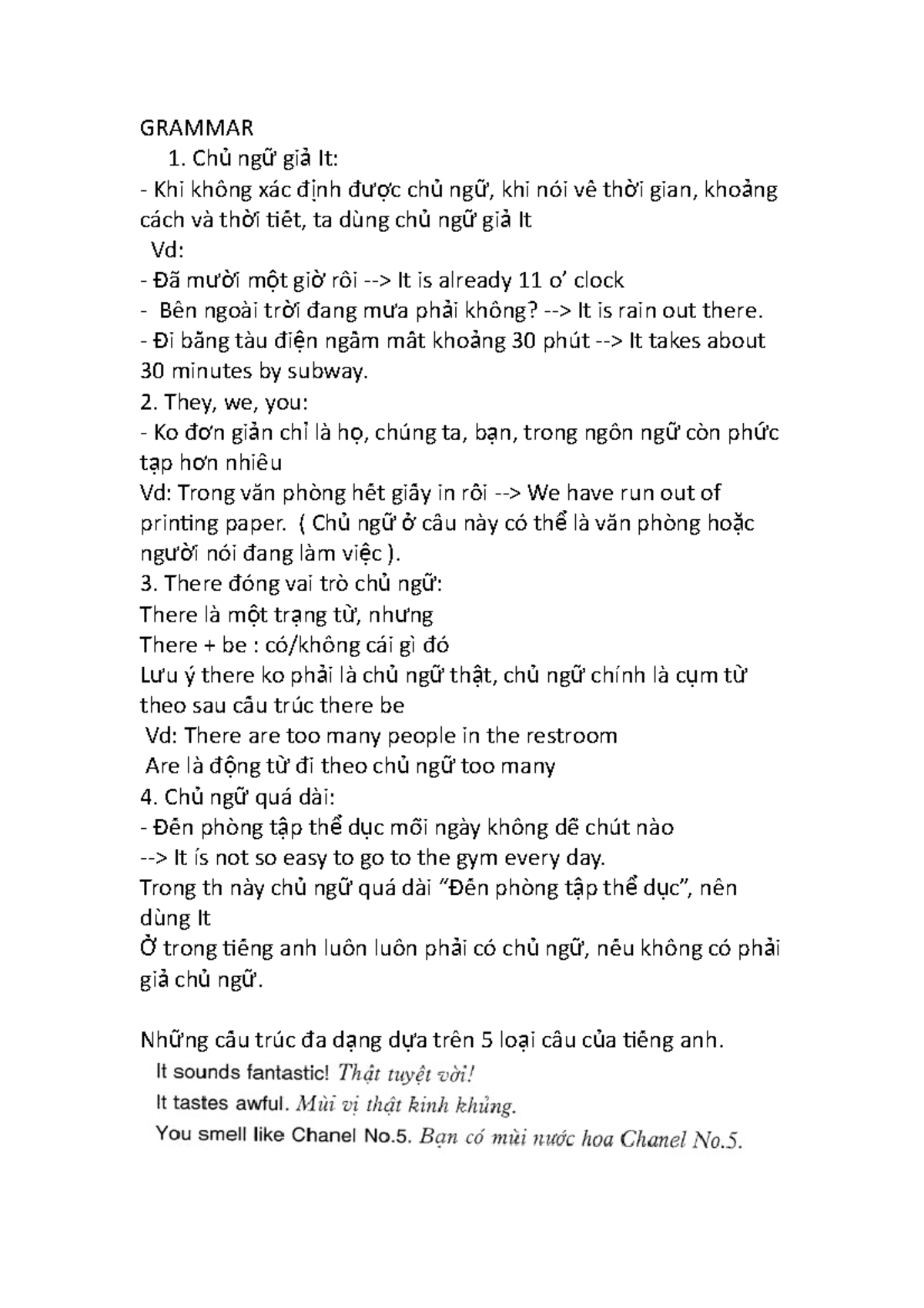 Grammar - tienganh - GRAMMAR Ch ủ ng ữ gi ảIt: Khi không xác đ nh đị ược ch ủ ng , khi nói vềề ...