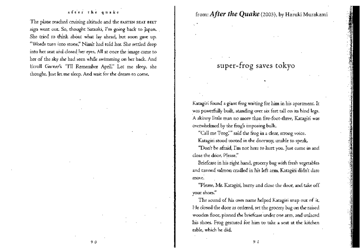 Super Frog Saves Tokyo: A Study of Haruki Murakami's After the Quake ...