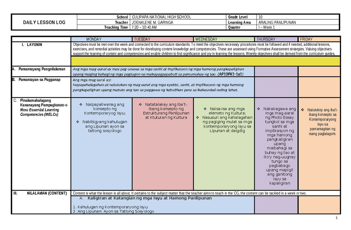 WEEK-1 - practice materials - DAILY LESSON LOG School CULIPAPA NATIONAL ...