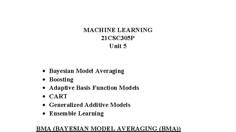 ML Unit-5 Notes - Hkhf - MACHINE LEARNING 21CSC305P Unit 5 Bayesian ...
