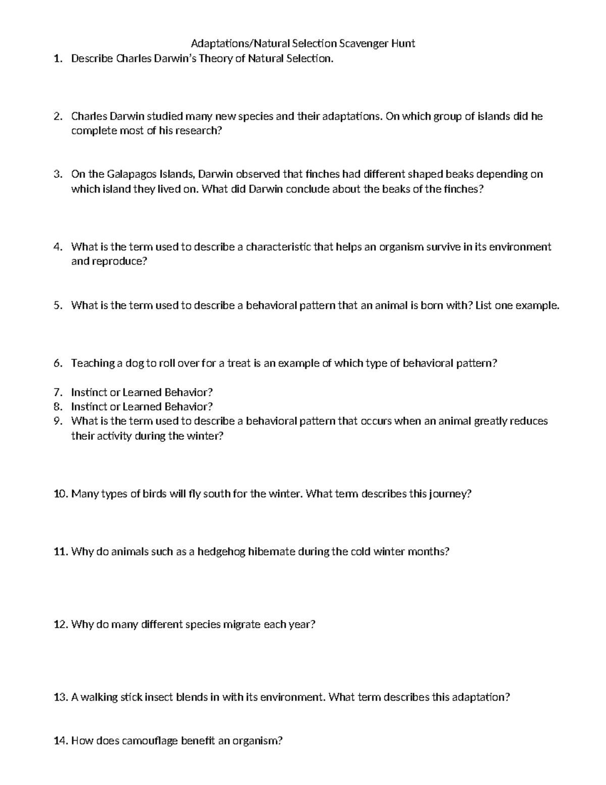 Adaptation:natural selection gallery walk - Adaptations/Natural ...