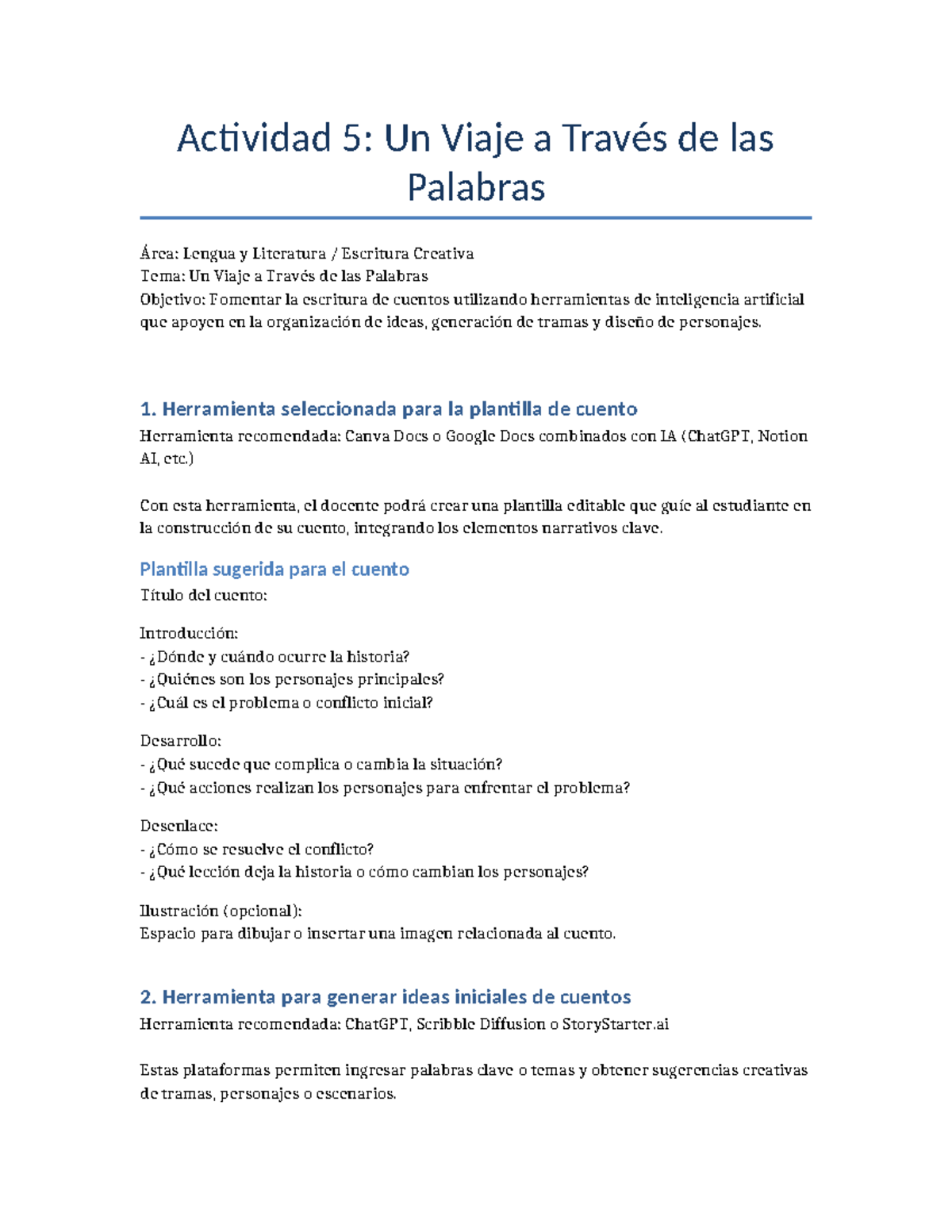 Actividad 5: Un Viaje a Través de las Palabras en Escritura Creativa ...