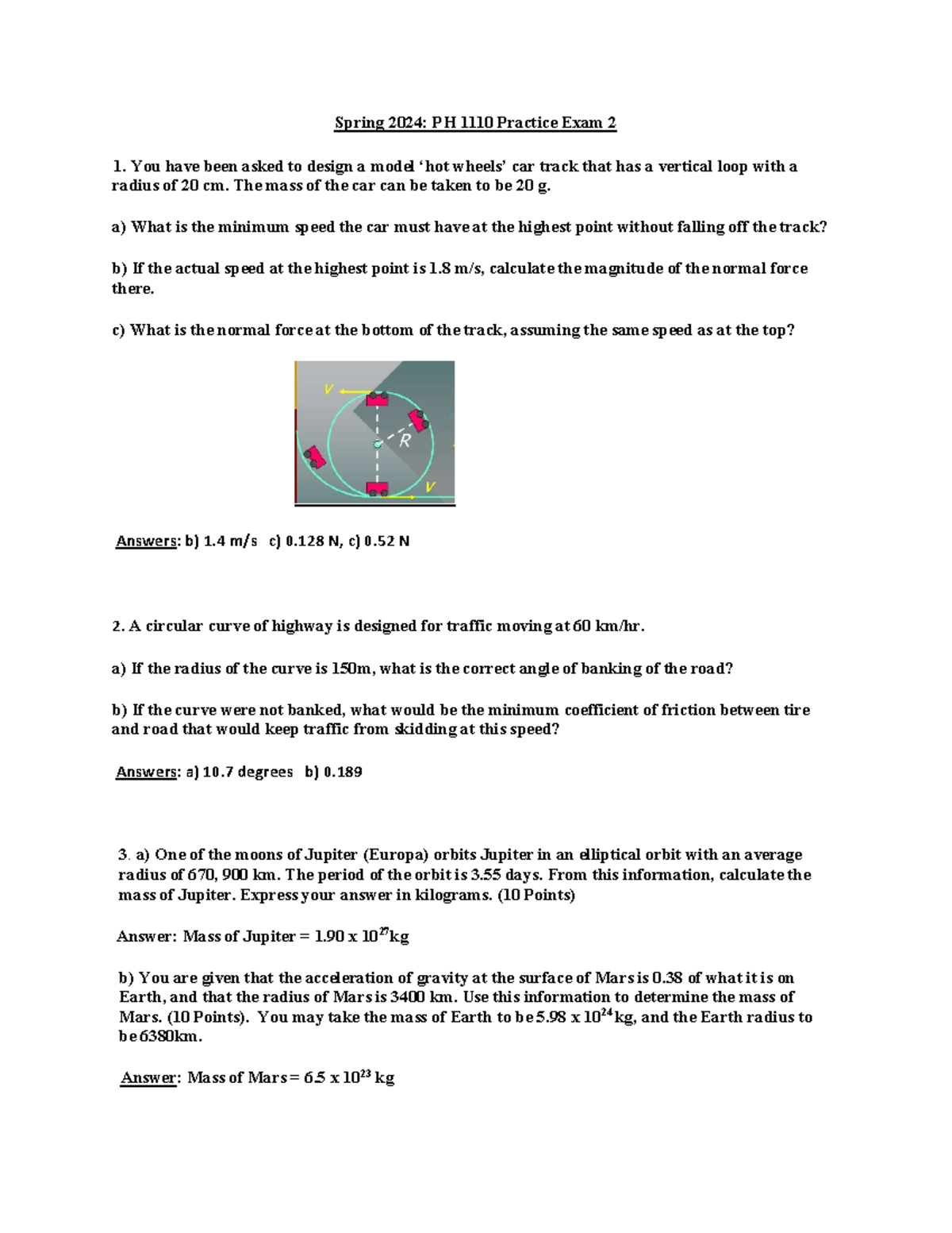Physics practice exam - Document - Spring 2024: PH 1110 Practice Exam 2 ...