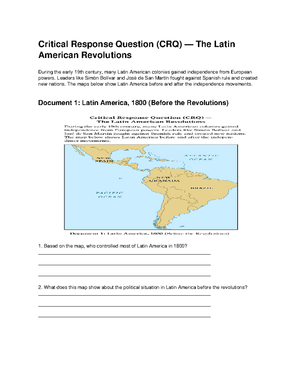 CRQ: Analyzing the Latin American Revolutions with Maps - Studocu