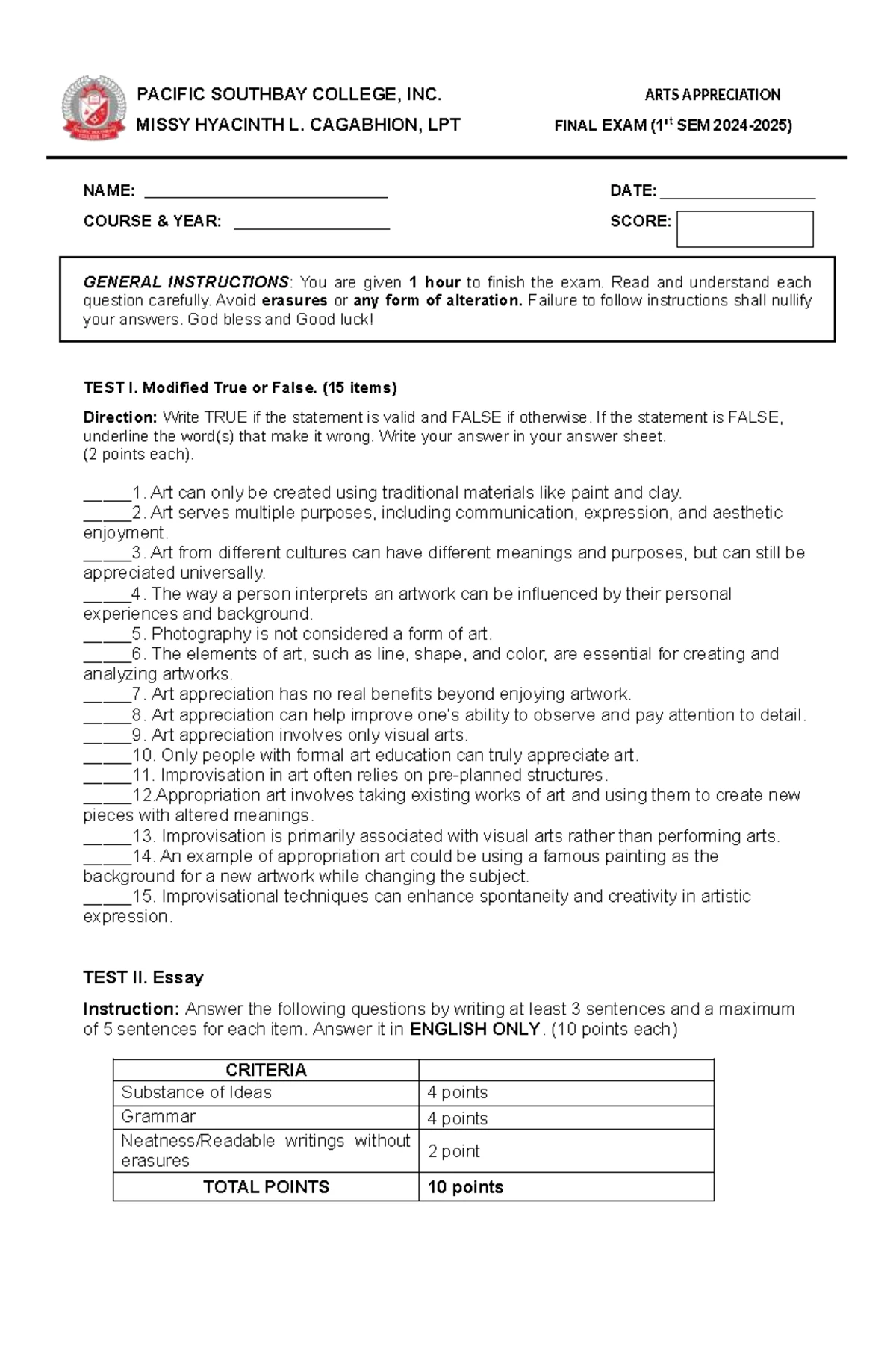 Reading Visual Art - Midterm Exam (Course Code: RVArt 2024-2025) - Studocu