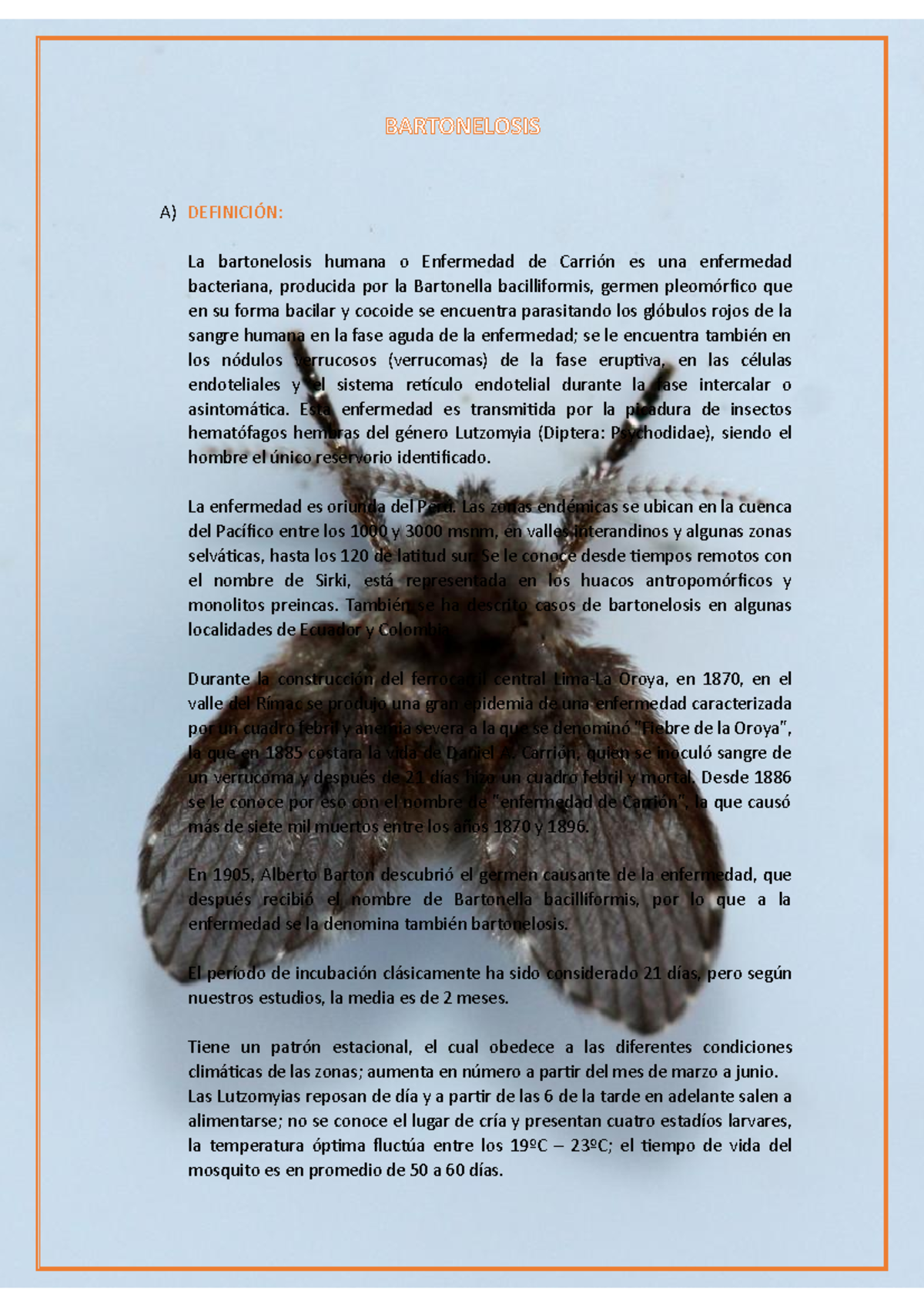 Bartonelosis enfermedad endémica del peru - Enfermería - Carrión - Studocu