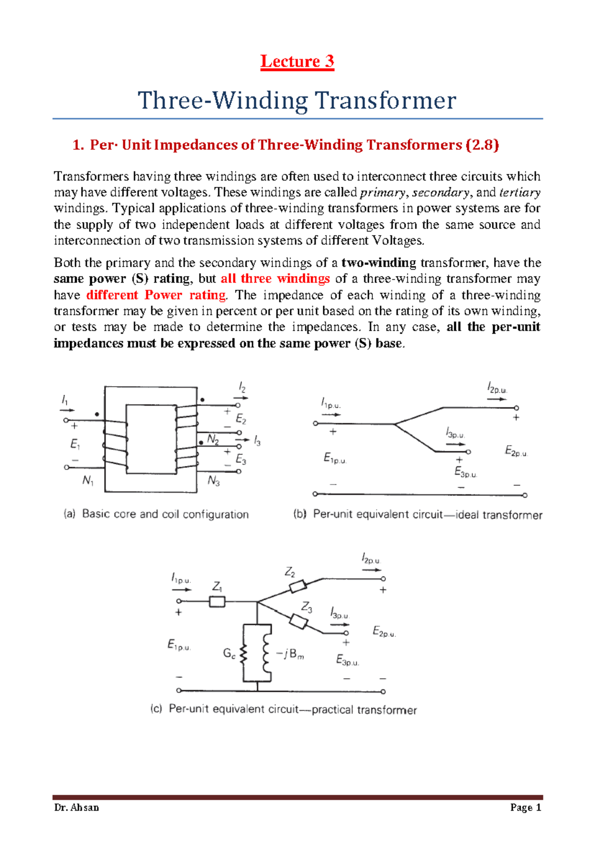 Lecture 3: Understanding Three-Winding Transformers in Power Systems - Studocu