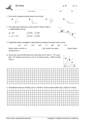 2. klasowka - katy w trojkatach i czworokatach - Kl 6 katy w trojkatach ...