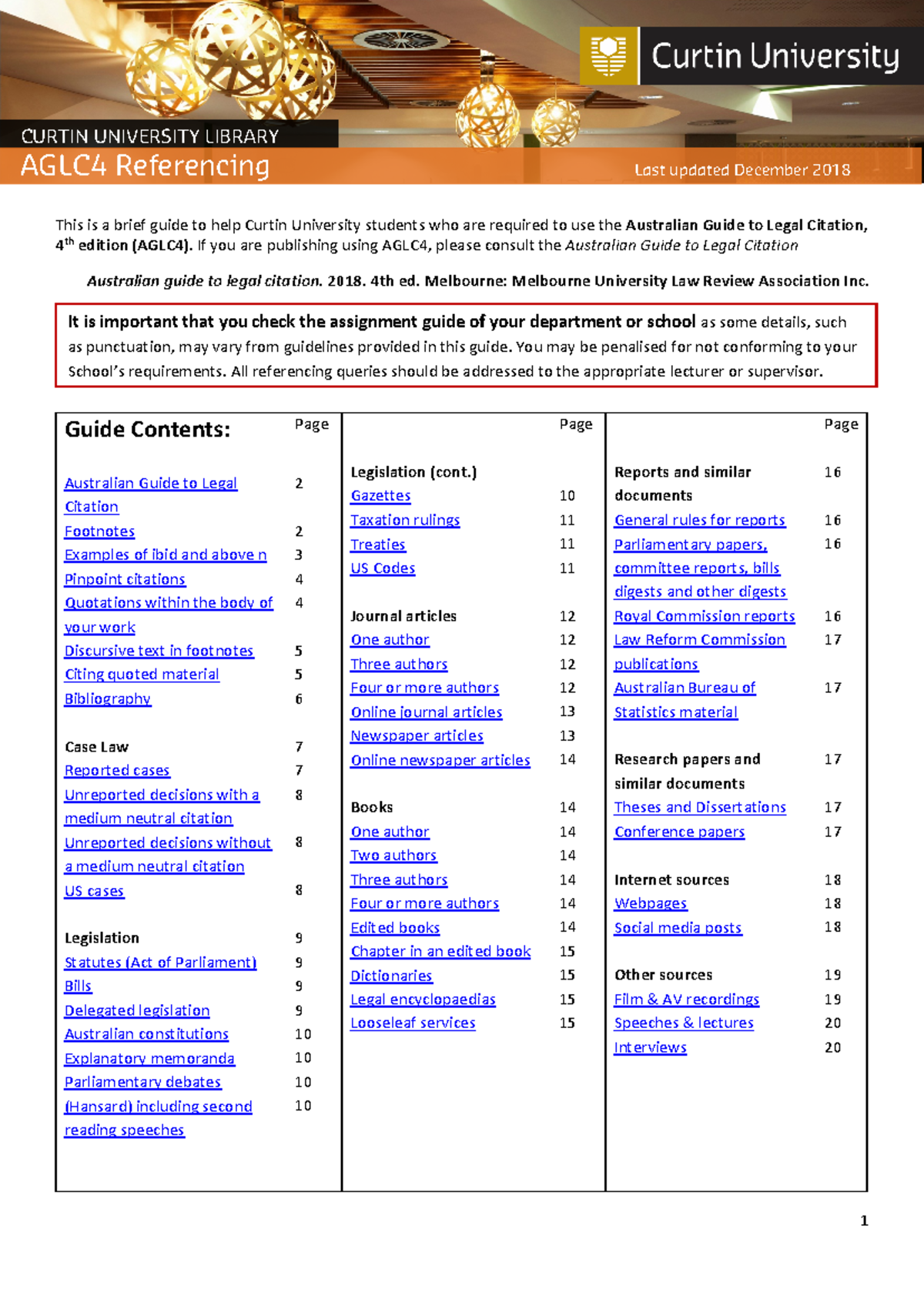 AGLC4 Referencing Guide for Curtin U Students (2019 Edition) - Studocu