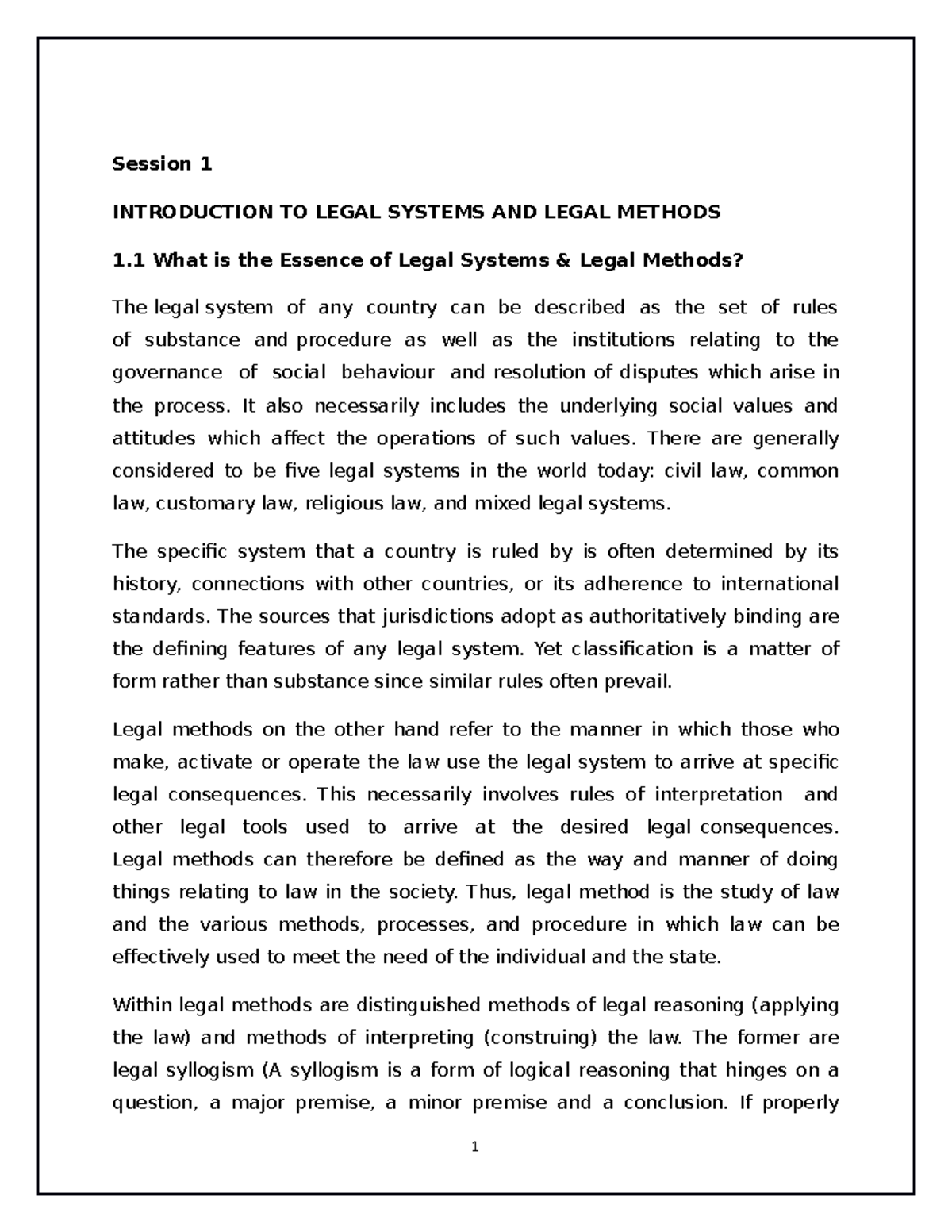 Legal Systems & Methods: An Introductory Overview (Notes 1) - Studocu
