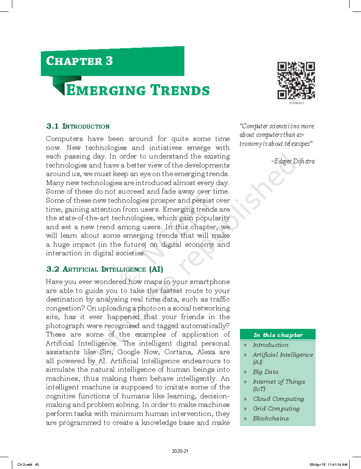 Emerging Trends in Technology: Chapter 3 Overview for CS Class XI - Studocu