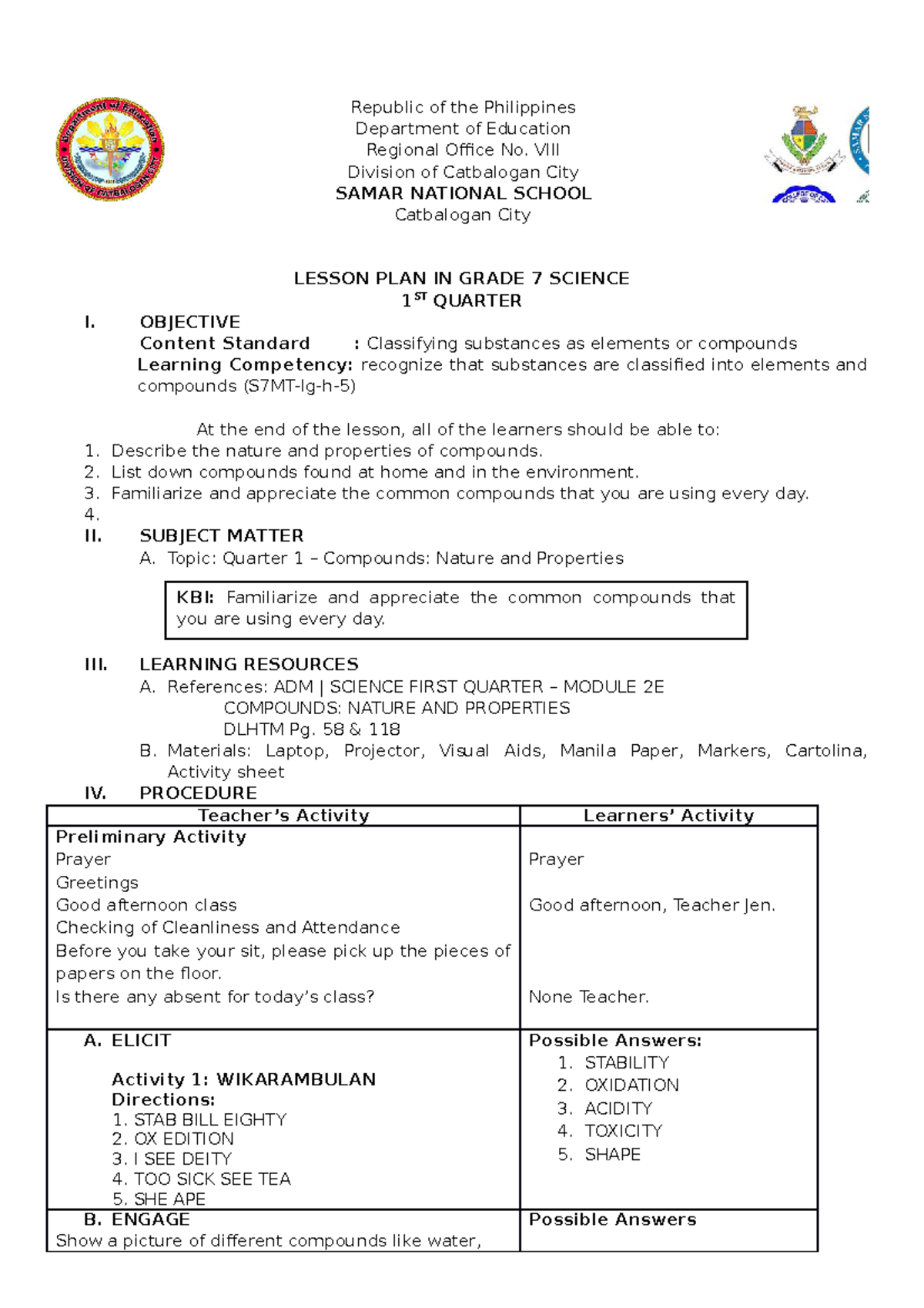 Compound - GRADE 7 LESSON - Republic of the Philippines Department of ...