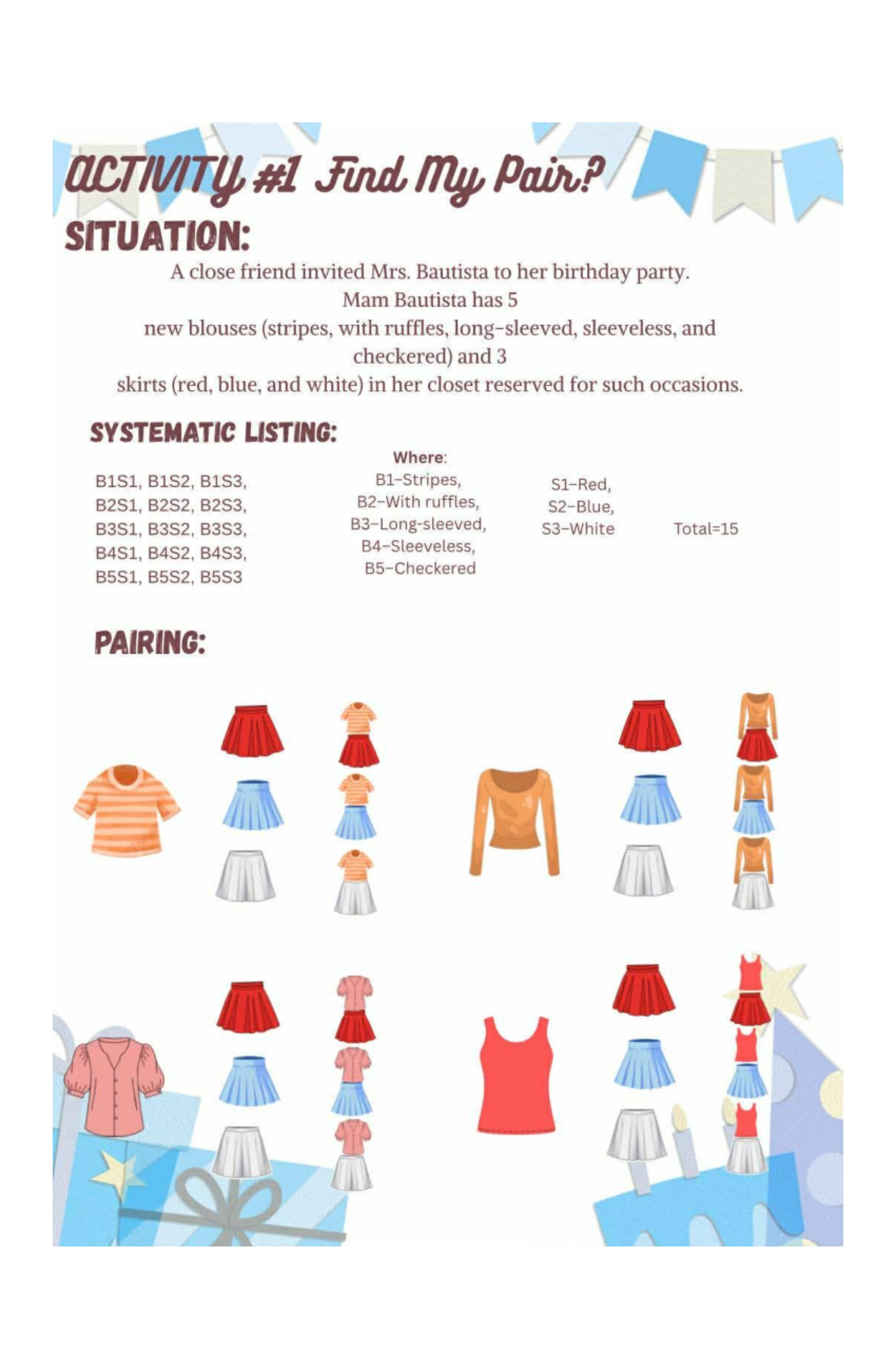 Activity: Find My Pair? - Systematic Listing & Pairing Analysis - Studocu