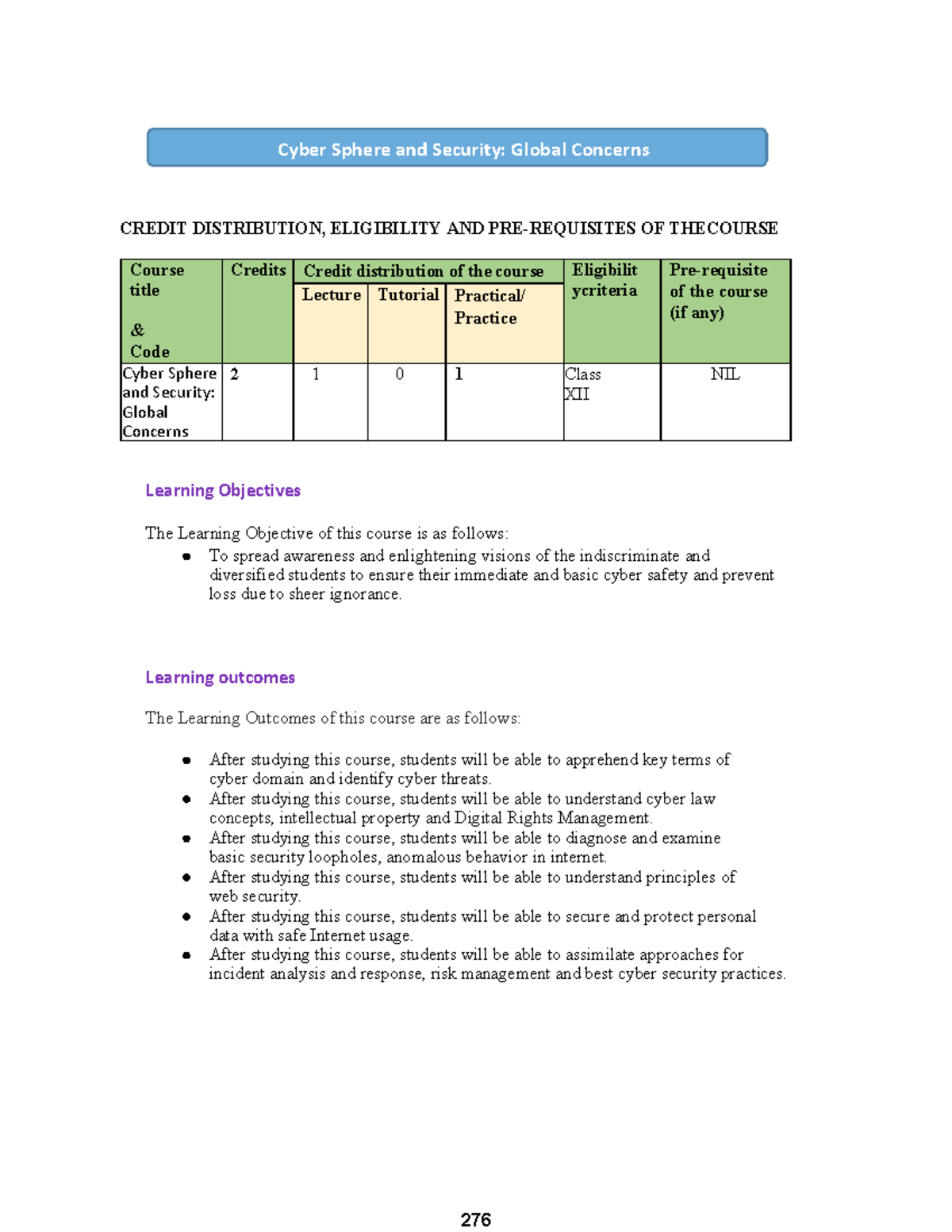 Cyber Sphere and Security: Global Concerns (Course Code) - Studocu