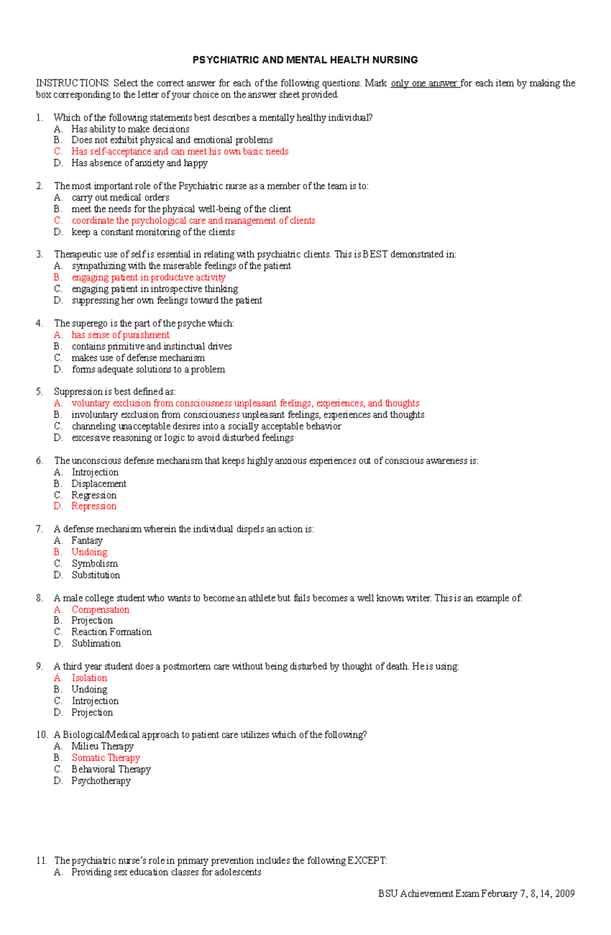 PSY 206 Final Exam Answer Key for Psychiatric and Mental Health Nursing ...