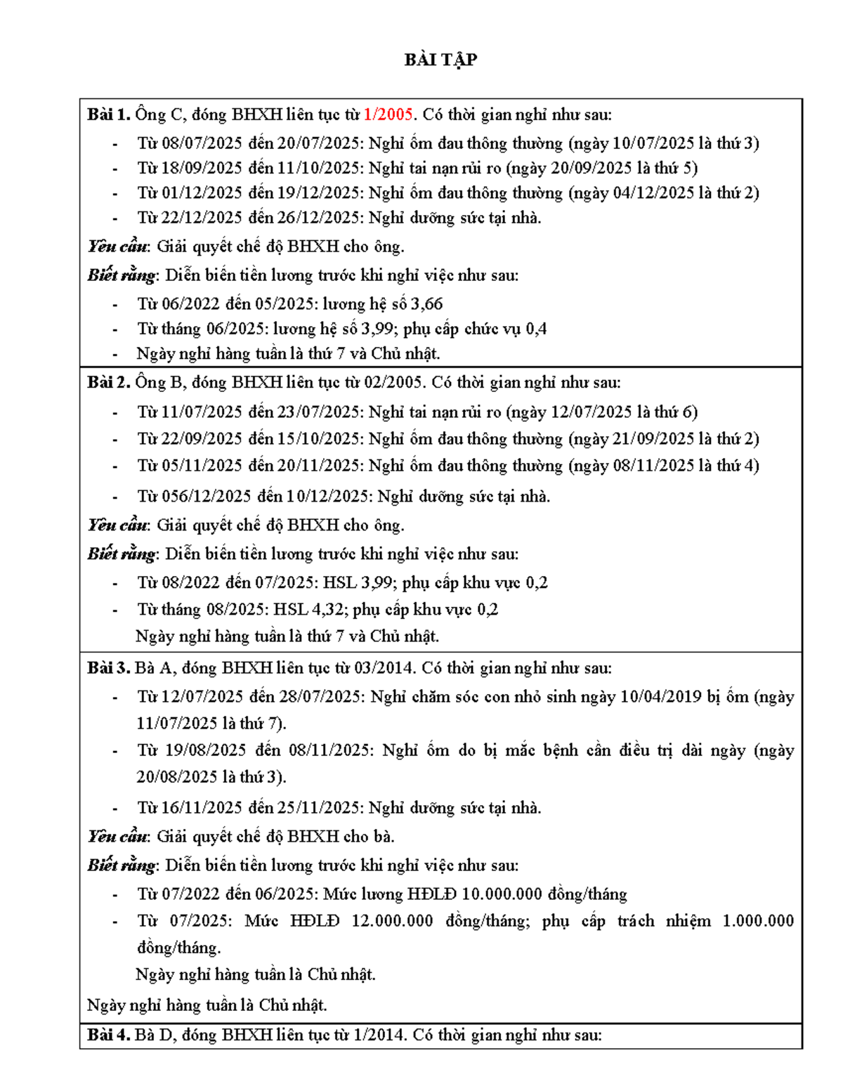 BÀI TẬP1 - sdfg - BÀI TẬP Bài 1. Ông C, đóng BHXH liên tục từ 1/200 5 ...