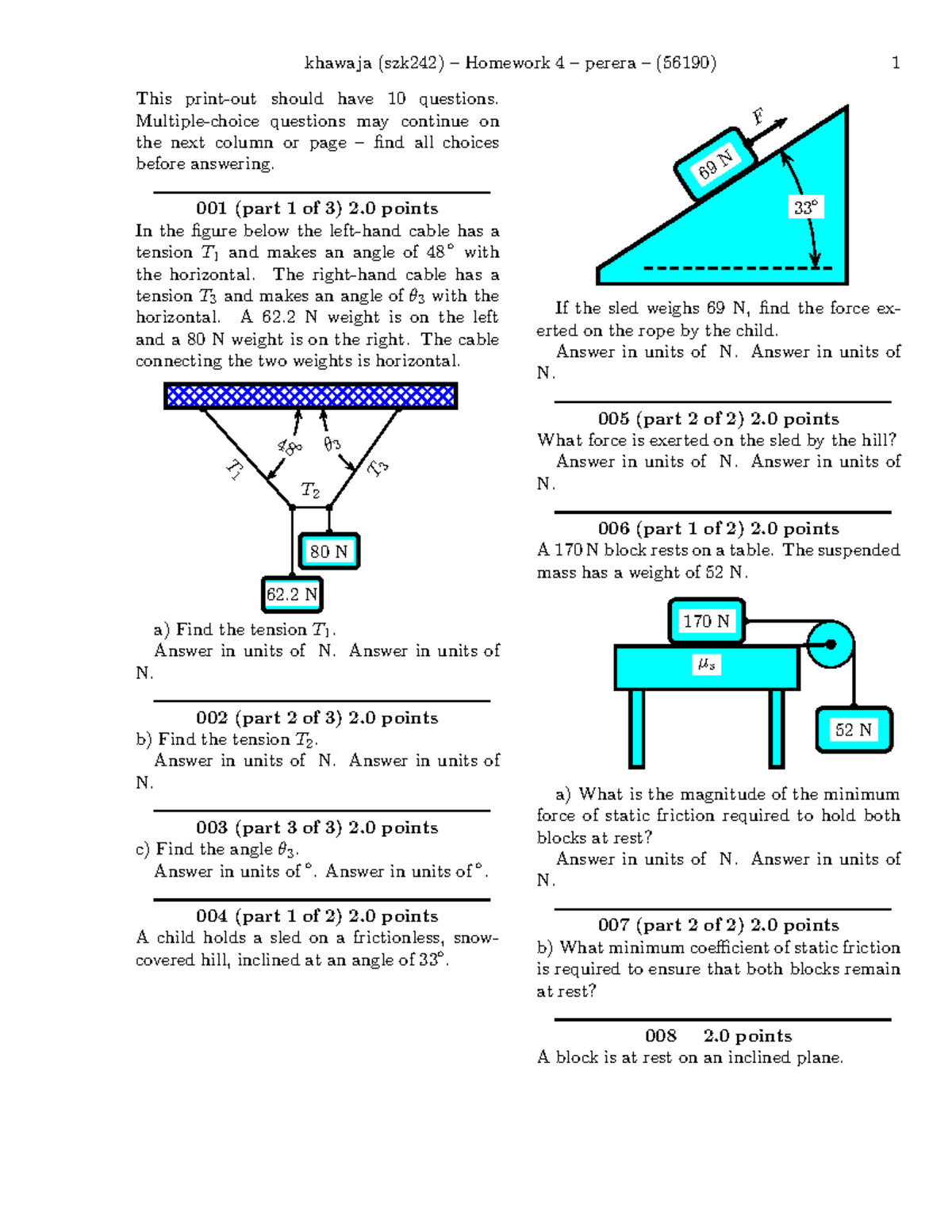Homework 4 Problems (szk242) - Physics Tension & Forces - Studocu
