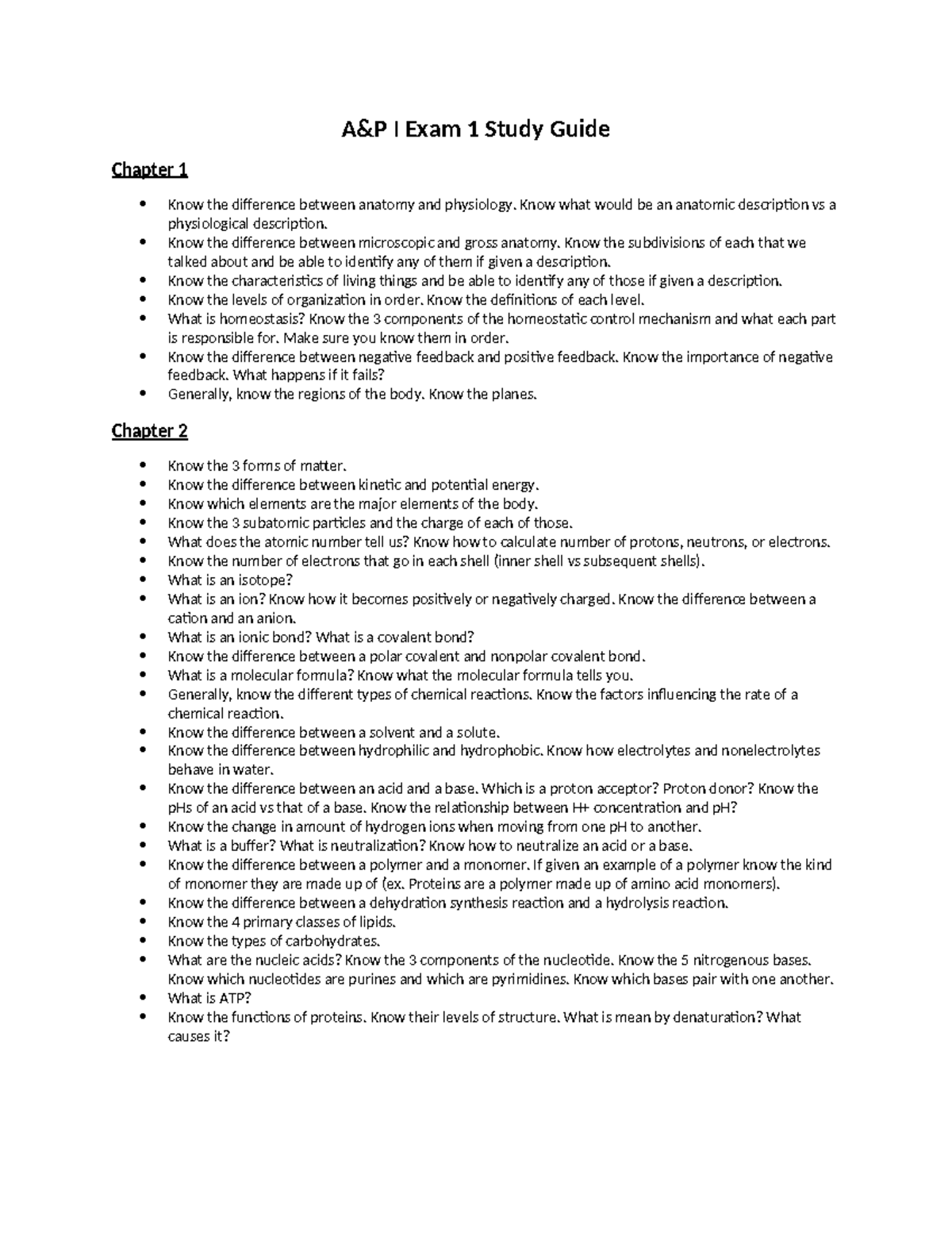 A&P I Exam 1 Study Guide: Key Concepts & Topics Overview - Studocu