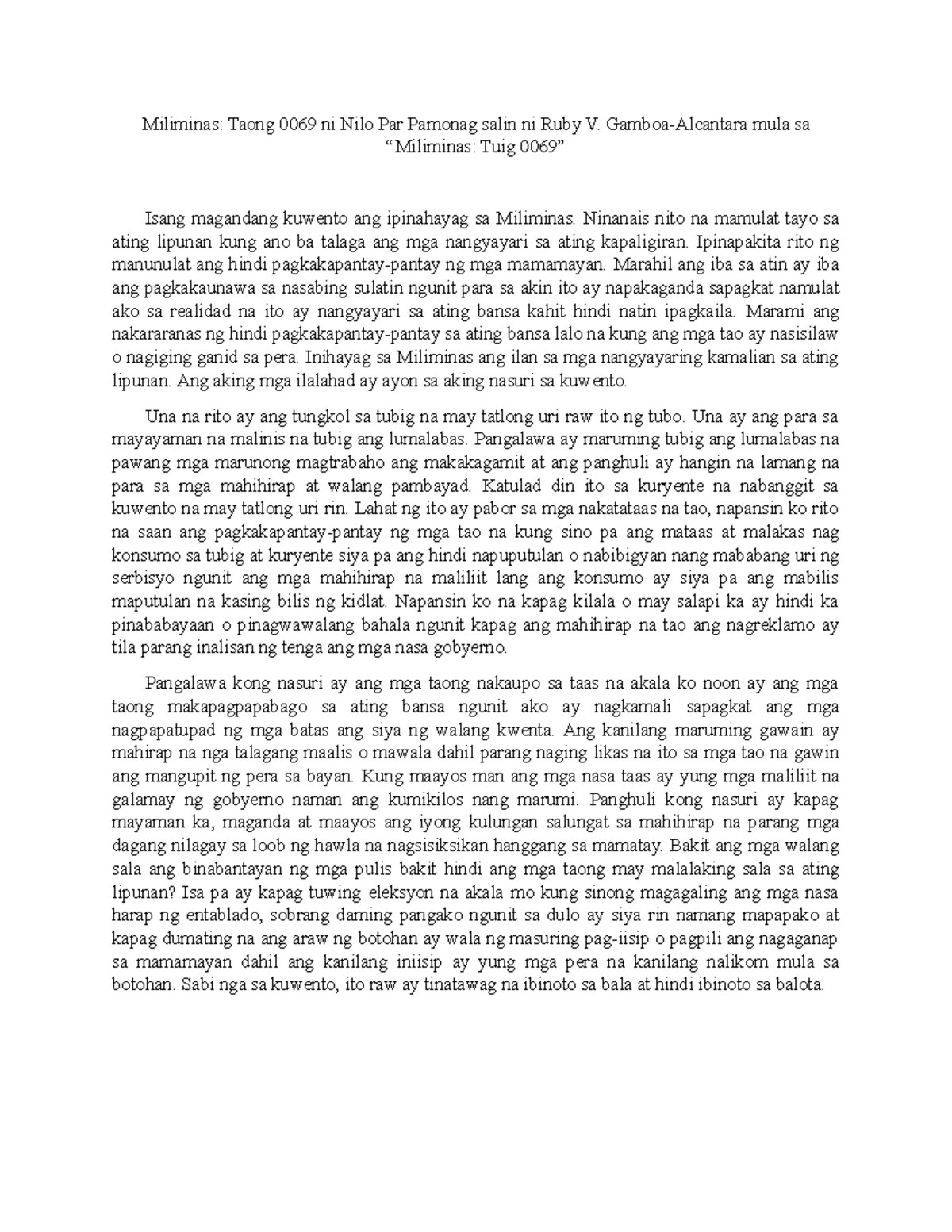 Miliminas: Isang Malalim na Pagsusuri sa Lipunan at Katarungan - Studocu
