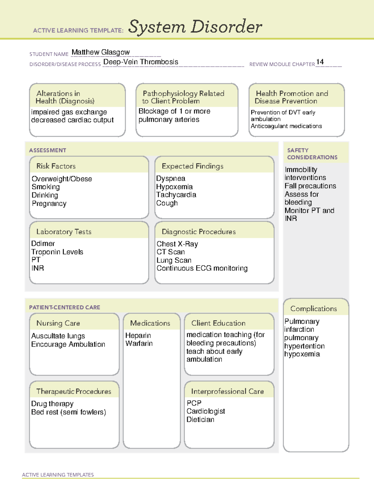 Deep vein thrombosis - nursing - ACTIVE LEARNING TEMPLATES System ...