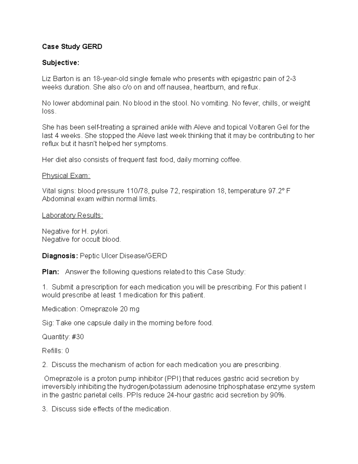 Case Study Module 6: GERD Management and Medication Plan - Studocu
