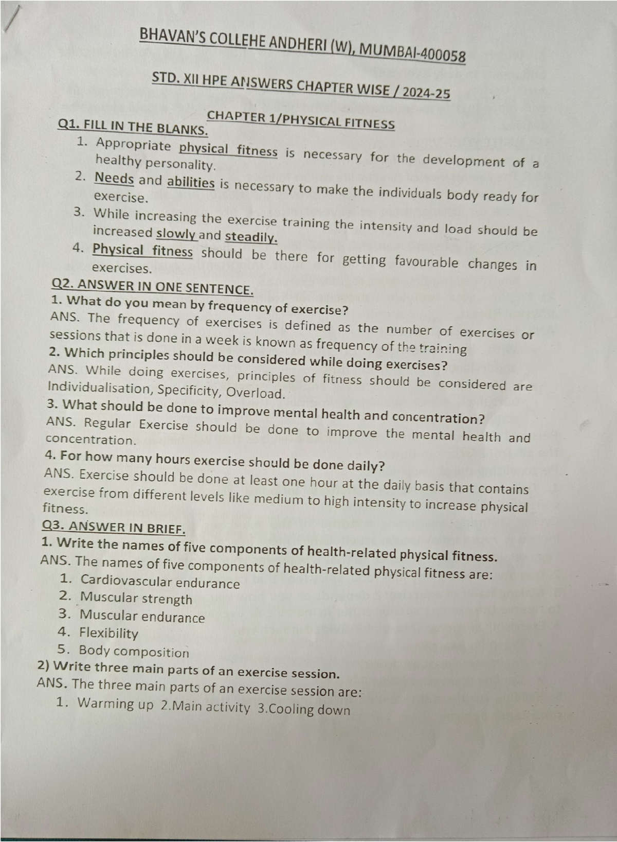 Physical Education & Fitness: STD XII HPE Chapter Notes - Studocu