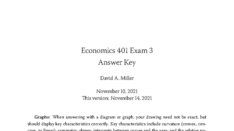 F21 Economics 401 Exam 3 Answer Key - David A. Miller - Studocu