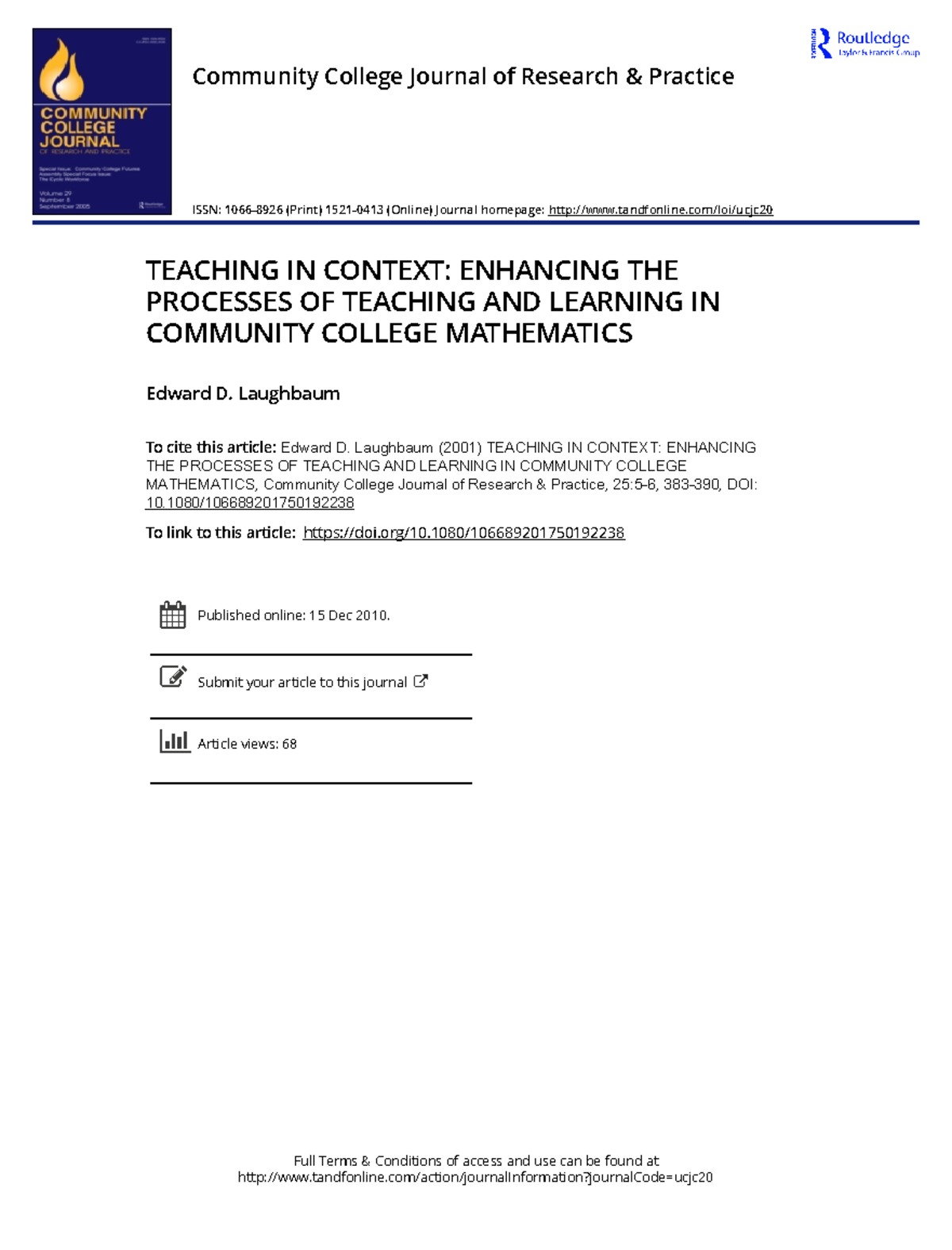 Enhancing Mathematics Learning in Community Colleges: A Contextual ...