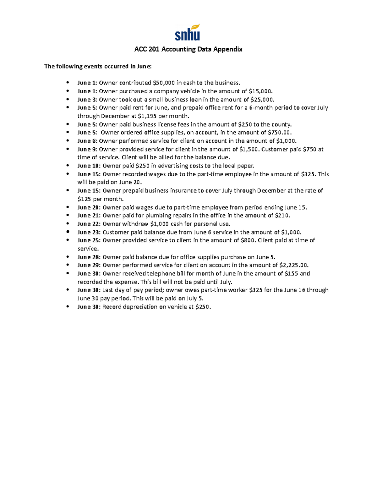 ACC 201 Accounting Data June Transactions and Events Summary - Studocu