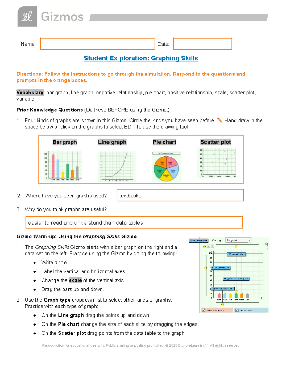 Graphing Skills SE: Exploring Bar, Line, Pie, and Scatter Plots - Studocu