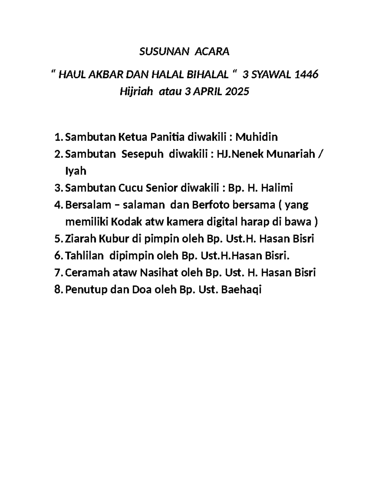 Susunan Acara haul akbar 2025 - SUSUNAN ACARA “ HAUL AKBAR DAN HALAL ...