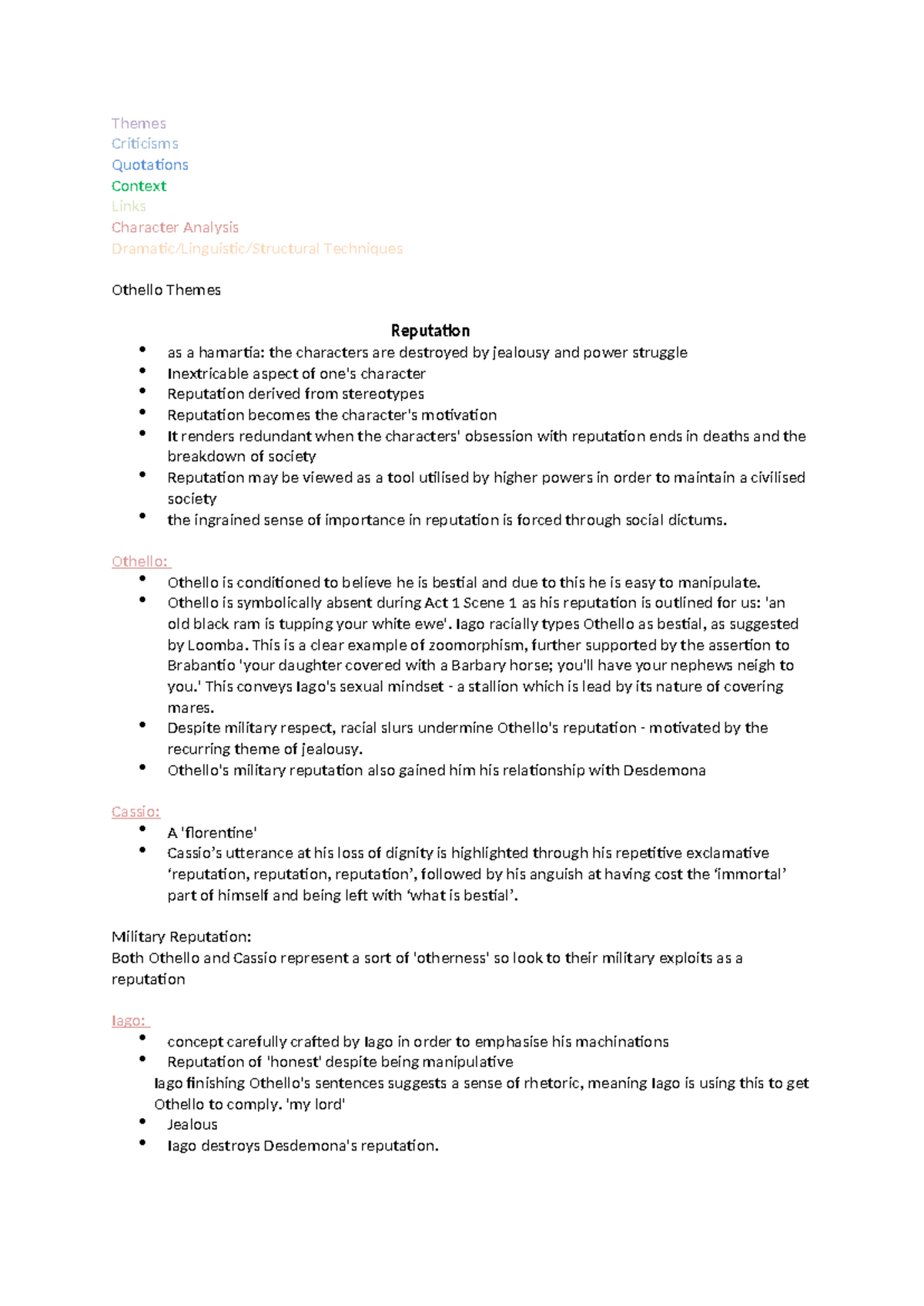 Othello (ENG 201): Themes, Criticism, and Character Analysis Summary ...
