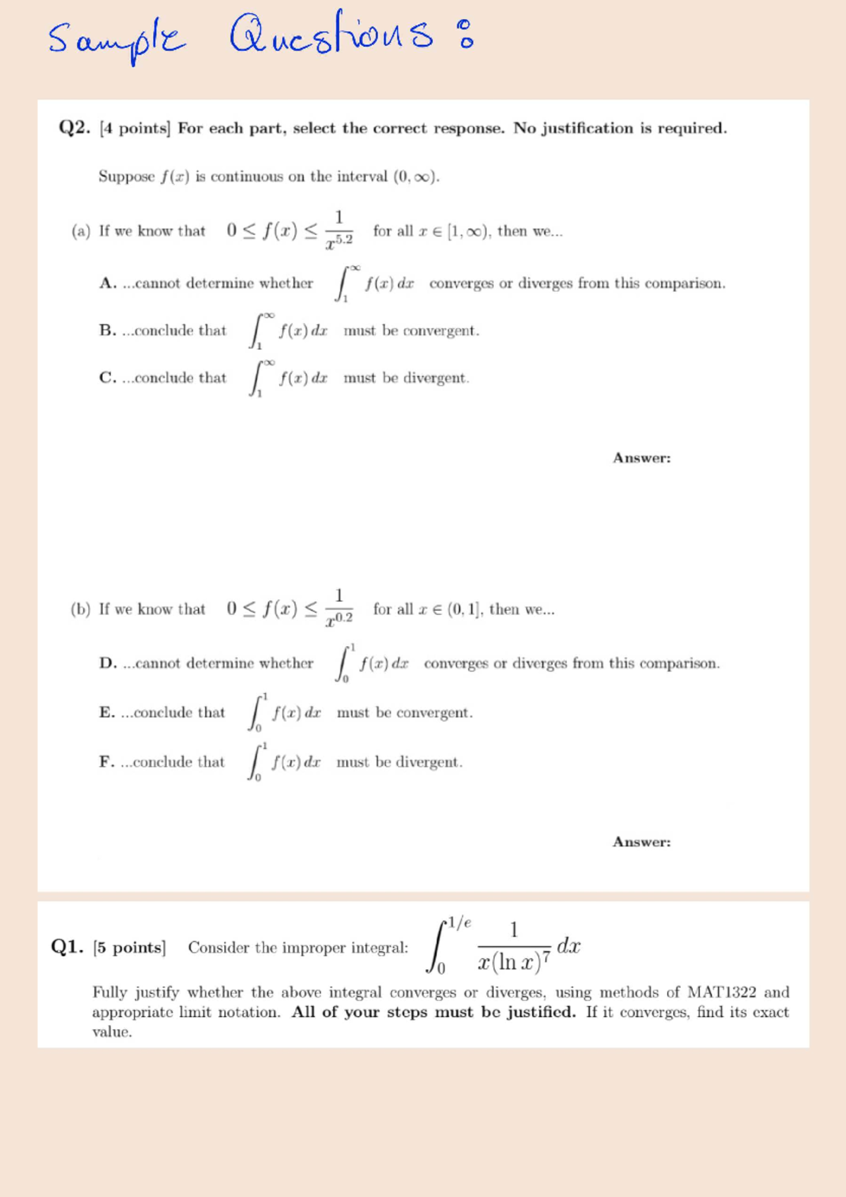 MAT1322 Winter 2024 Lecture: Improper Integrals & Area Calculations - Studocu
