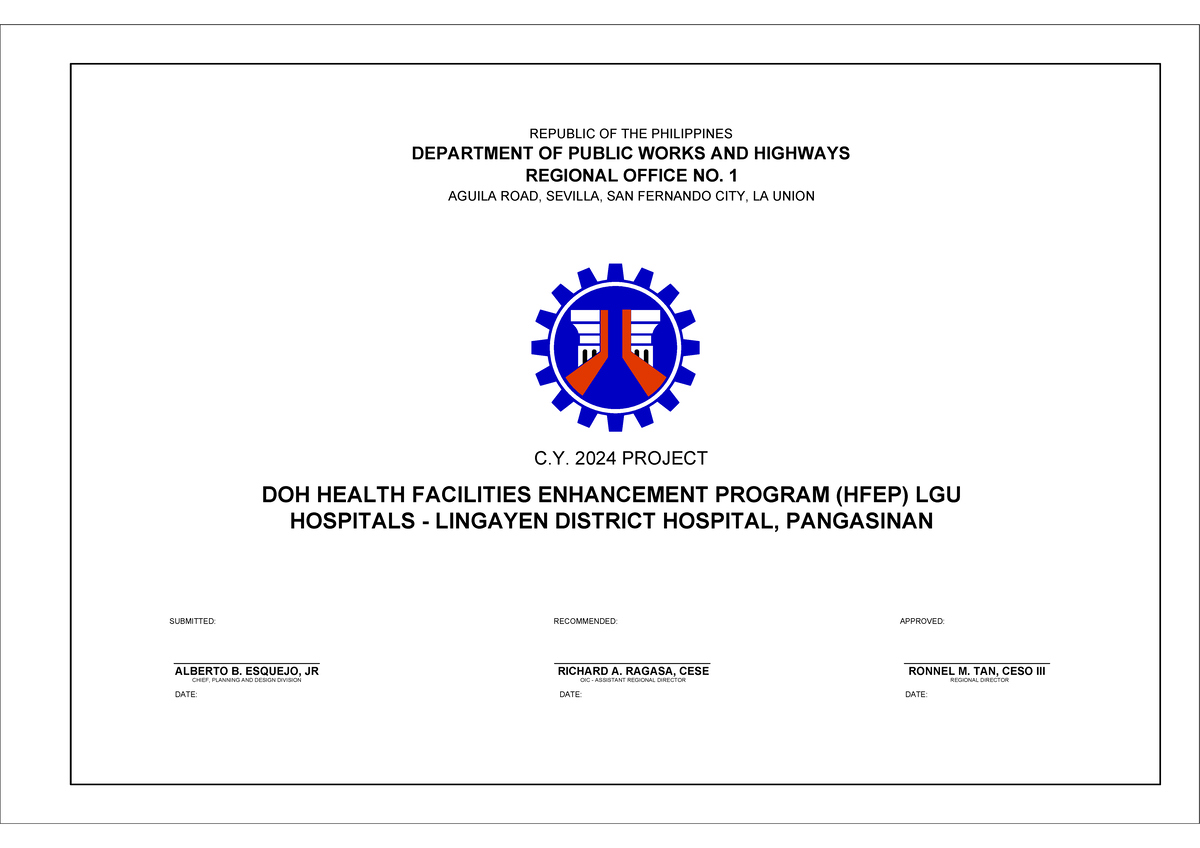 DOH HFEP Hospital Sample Plan for Lingayen District Hospital - Studocu