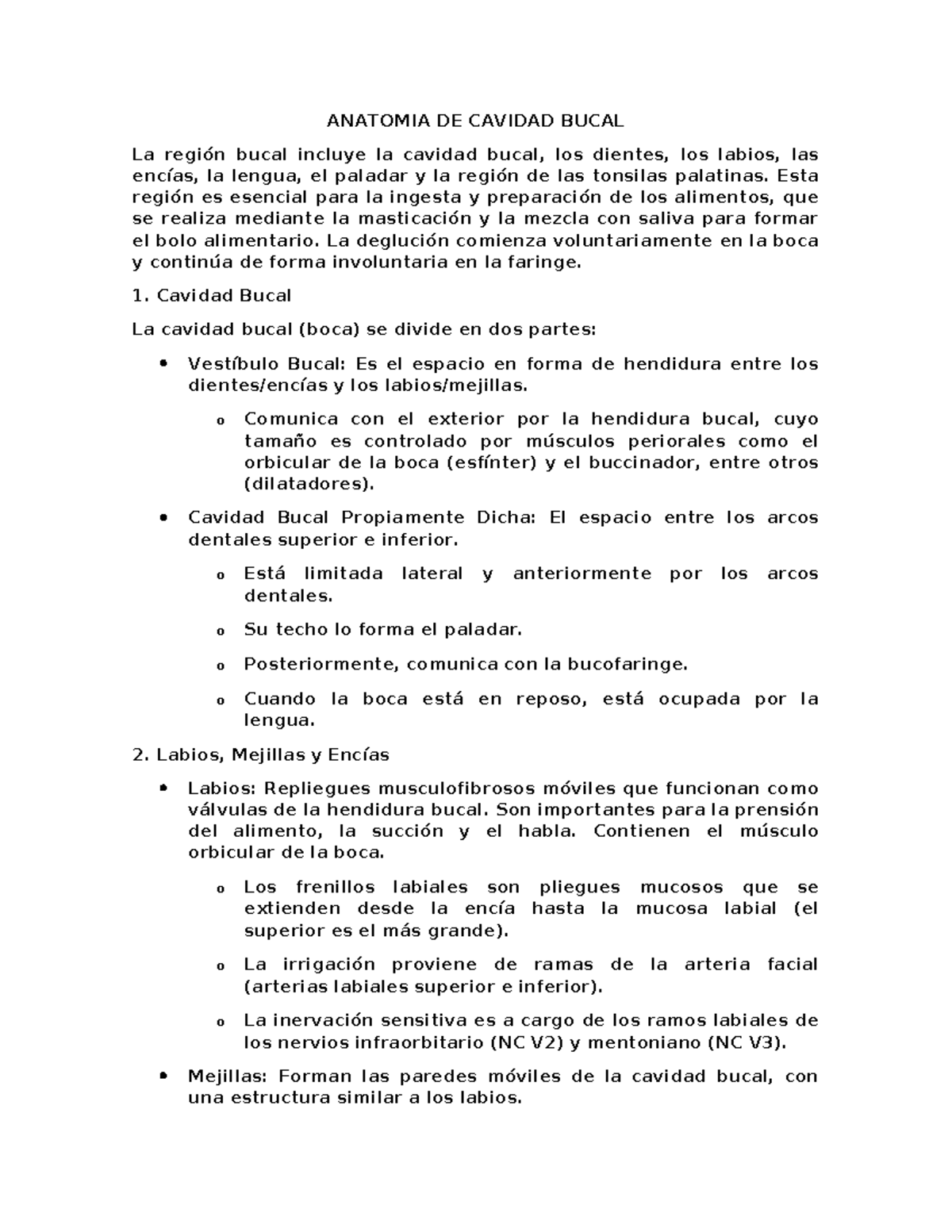 ANATOMÍA DE LA CAVIDAD BUCAL - RESUMEN Y DETALLES CLAVE - Studocu