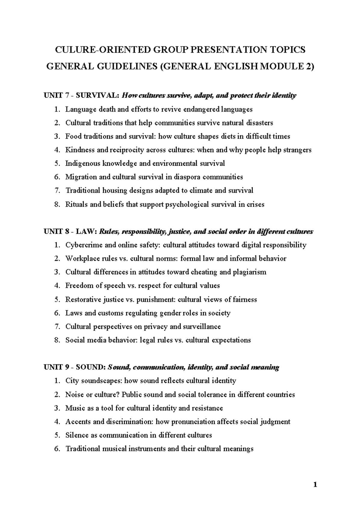 GROUP PRESENTATION TOPICS GUIDELINES (GEN ENGLISH MOD 2) - Studocu
