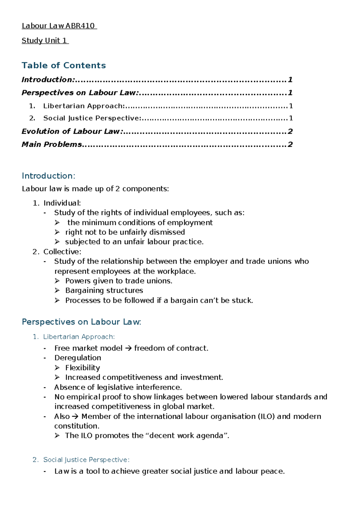 L L Introduction - Just some introductory notes. - Labour Law ABR Study ...
