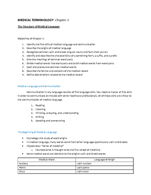 Chapter 2 - ME1160 - introduction to medical terminology. Terminology ...