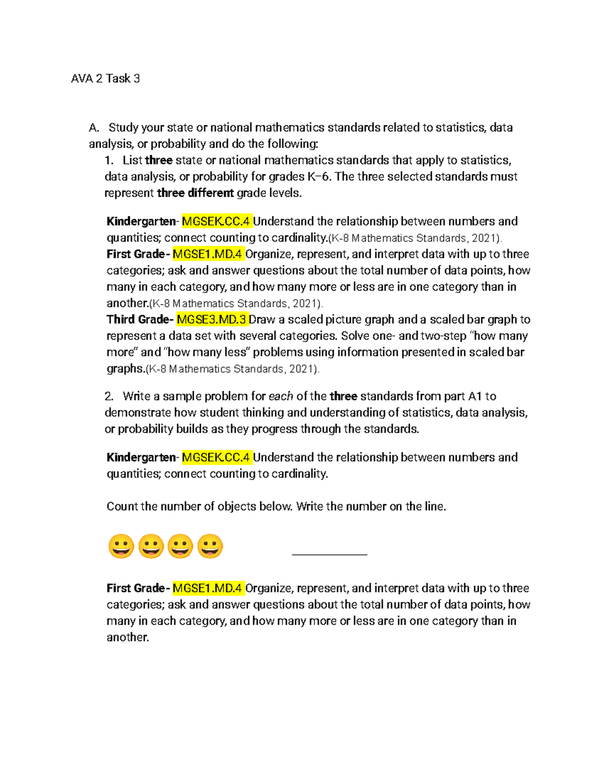 AVA 2 Task 3: Statistics Standards and Lesson Planning for K-6 - Studocu