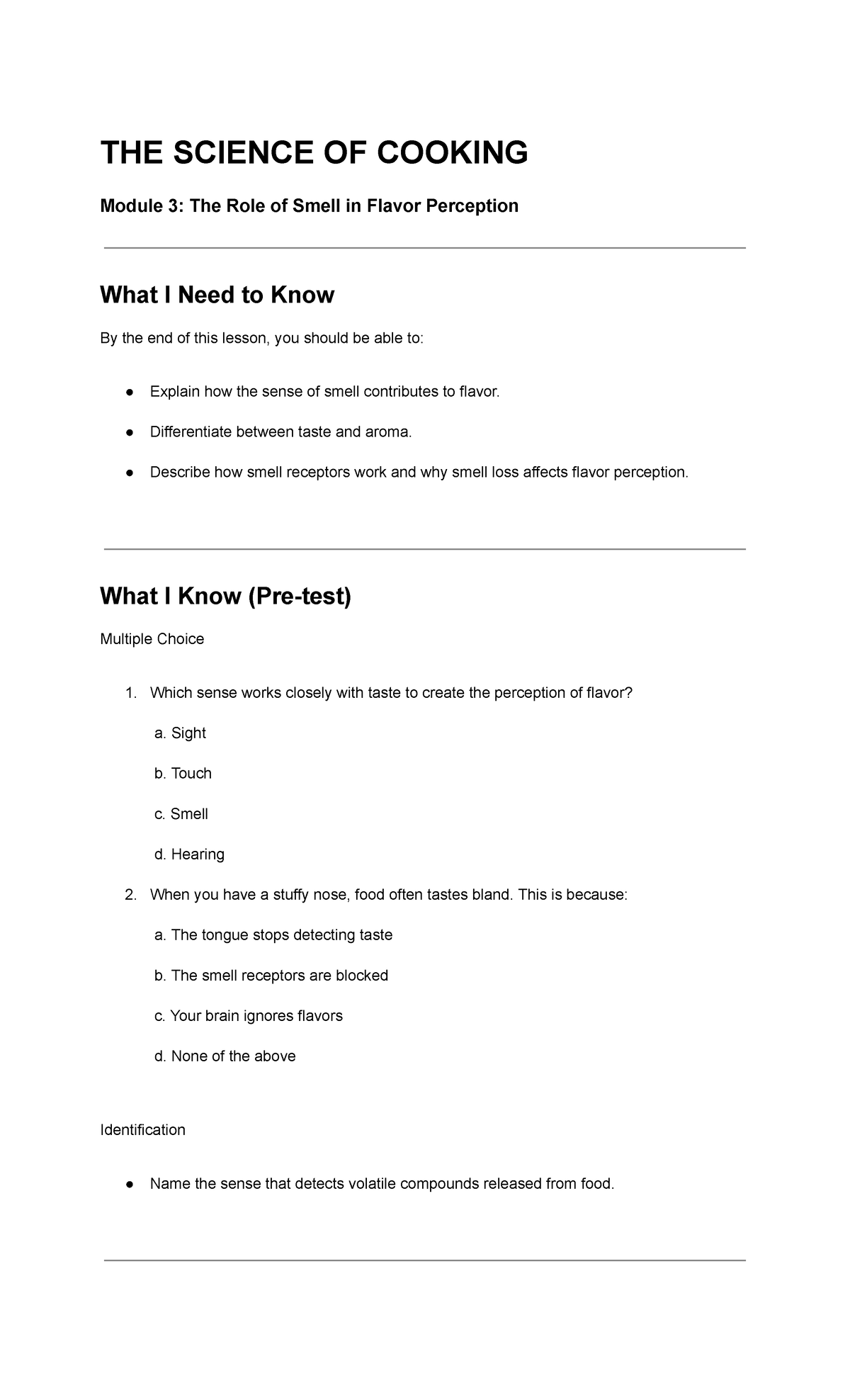 Science of Cooking (Module 3): The Role of Smell in Flavor Perception ...