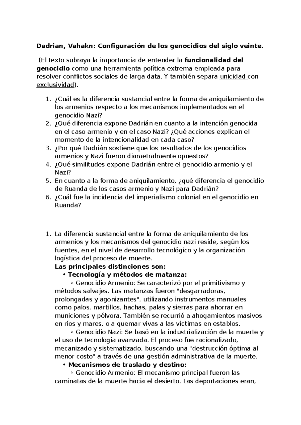 Respuestas a las Preguntas sobre los Genocidios del Siglo XX según ...