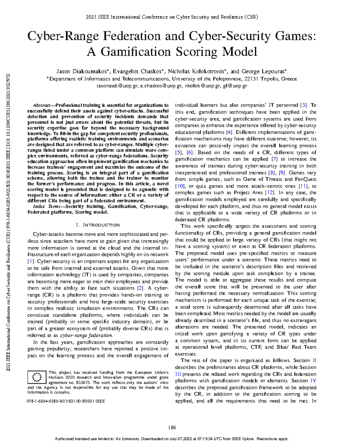 Cyber-Range Federation and Cyber-Security Games A Gamification Scoring ...