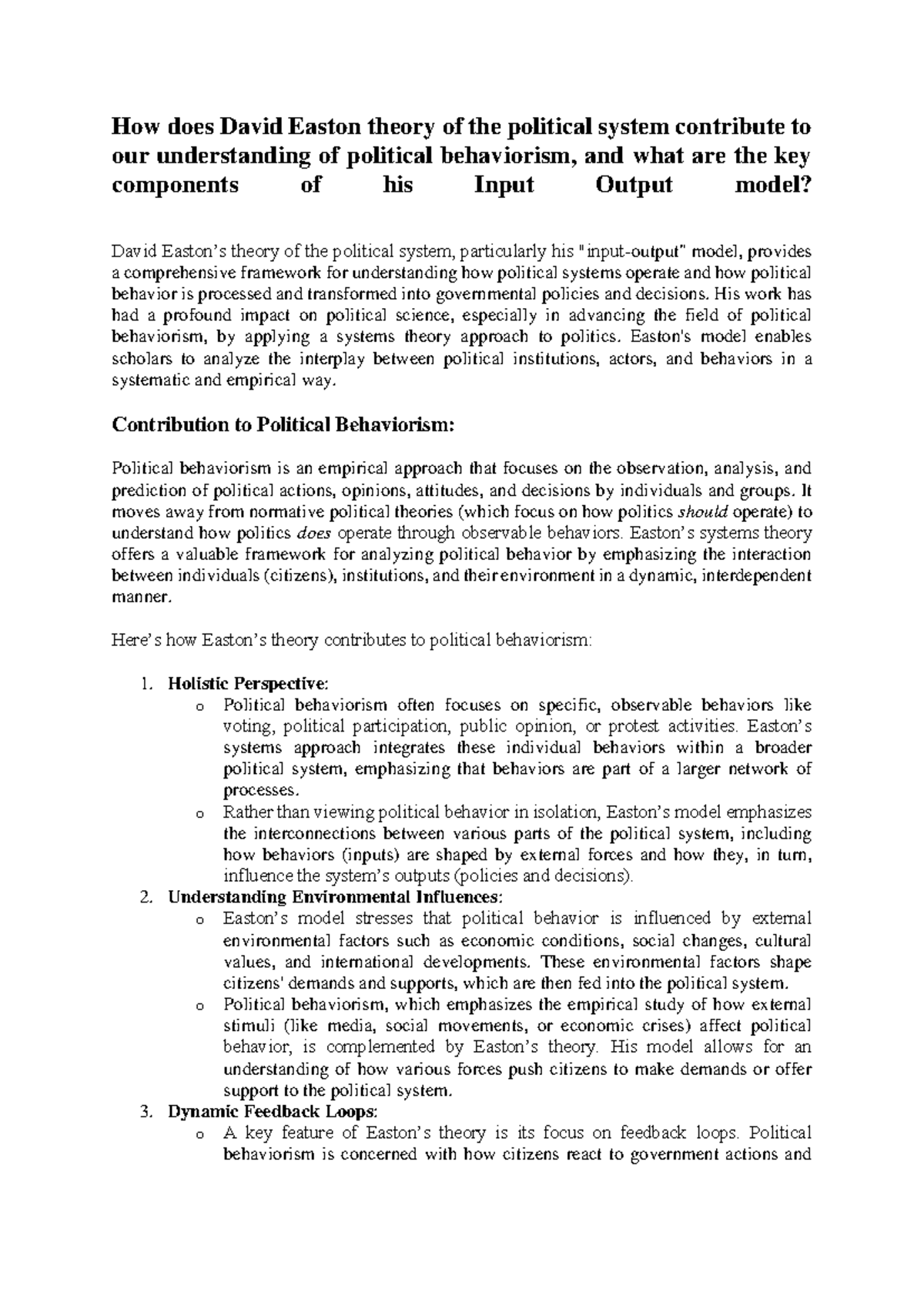 David Easton's Political System Theory: Insights on Behaviorism and ...