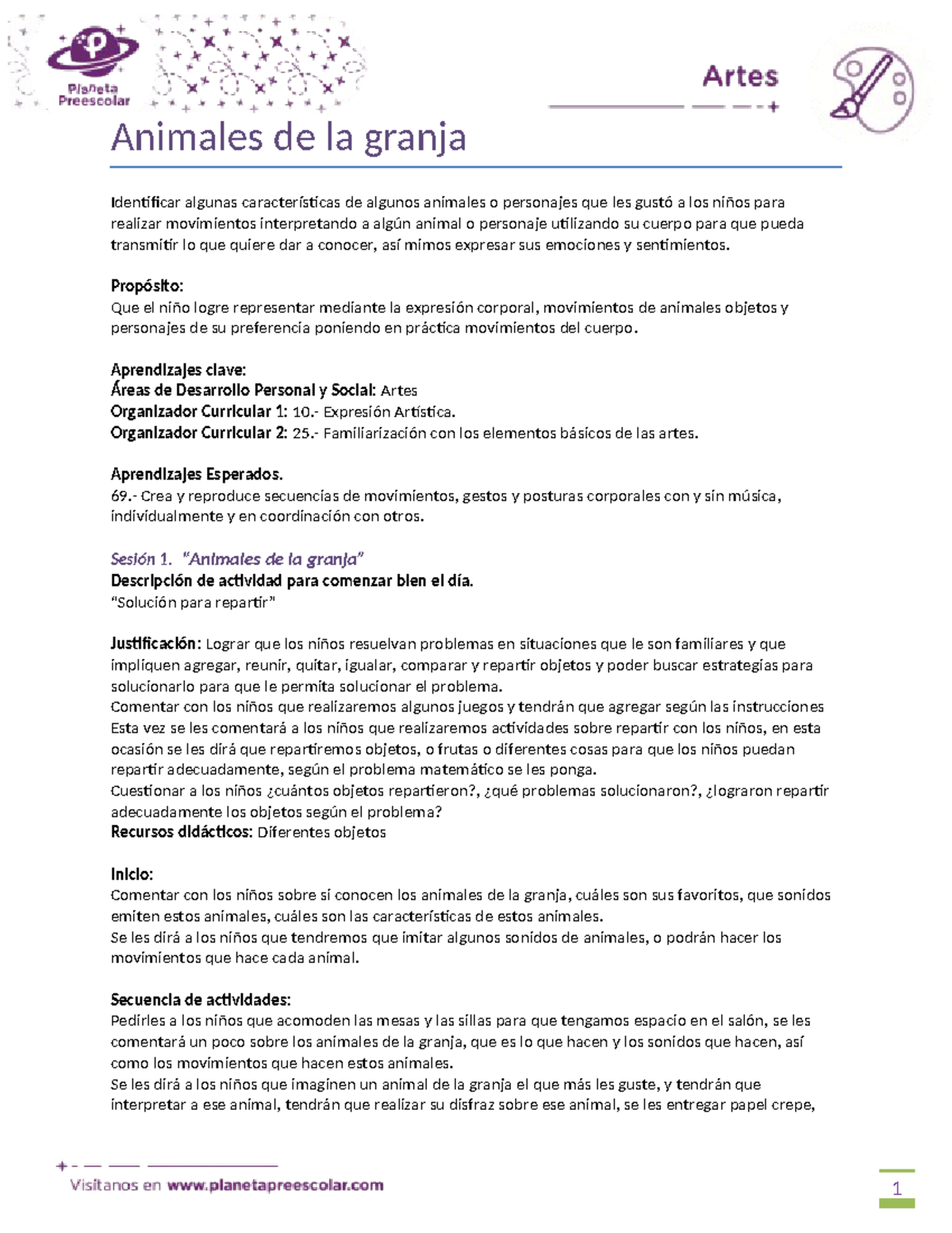 Animales de la granja - Plan - 1 Animales de la granja Identificar algunas características de ...