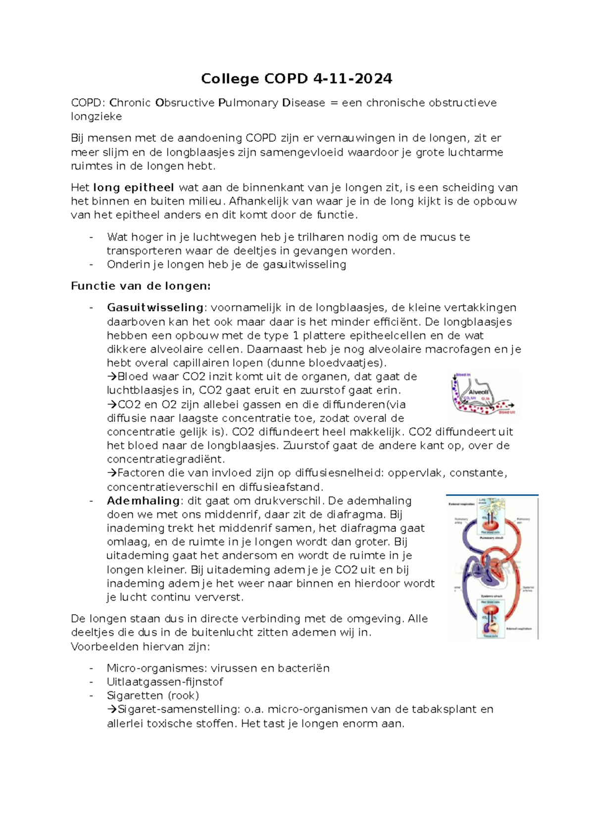 College COPD: Inzicht in Chronische Obstructieve Longziekte - Studeersnel