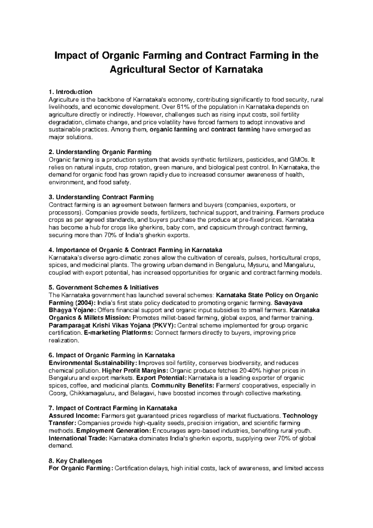 Impact of Organic & Contract Farming in Karnataka: A Comprehensive ...