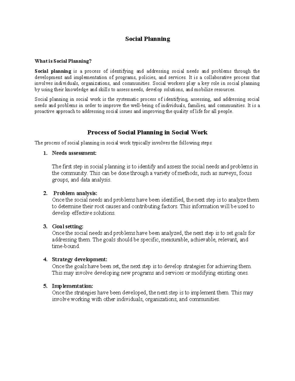 Social Planning in Social Work: A Comprehensive Overview - Studocu